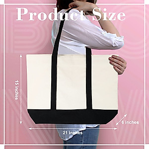 12 Pcs Canvas Tote Bag Bulk with Outer Pocket, 21 in Large Cotton Tote Beach Bags with Zipper Washable Shopping Bags (Black)