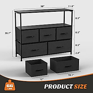 Dresser TV Stand, Entertainment Center with 5 Fabric Drawers, Media Console Table for TV with Open Storage Shelf Dresser for Bedroom/Living Room/Hallway Black