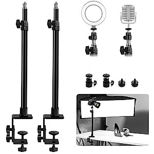 Obeamiu 2 Pack C Clamp Desk Mount Light Stand with 1/4" Ball Head and Hot Shoe Mount Adapter, 15.5-25.5 Inch Adjustable Tabletop Bracket Stand for DSLR Camera, Ring Light, Video Monitor, Microphone