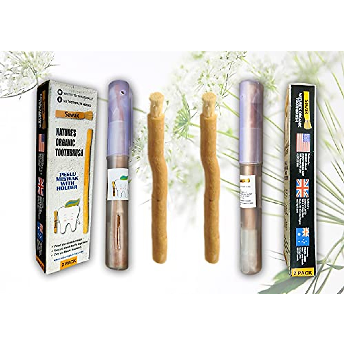 SEWAK Miswak Sticks for Teeth Natural Toothbrush | مسواك | Siwak Organic Wooden Tooth Brush Oral Teeth Whitener with Holder | Vacuum Sealed