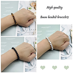 SROBENZ 12 Pcs 8mm Gemstones Beaded Bracelets for Men Women Stone Healing Bead Semi-Precious Stretch Round Bead Crystal Bracelets Unisex
