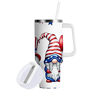 Festive Independence Gnomes Insulated Vacuum Tumbler with Handle and Straw for Water, Insulated Tumbler 30 OZ / 0.89 L