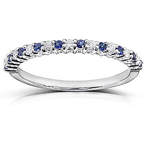 Kobelli Round Diamond & Blue Sapphire Band 1/4 carat (ctw) in 14kt White Gold, Size 7, White Gold