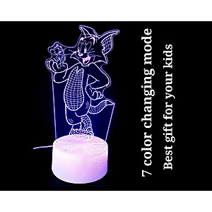 Z ZILLION CRAFT Tom and Jerry Illusion 3D Night lamp for Kids Bedroom. 7 Color Changing Optical lamp with Touch Sensor. Best for Kids as Gifts.