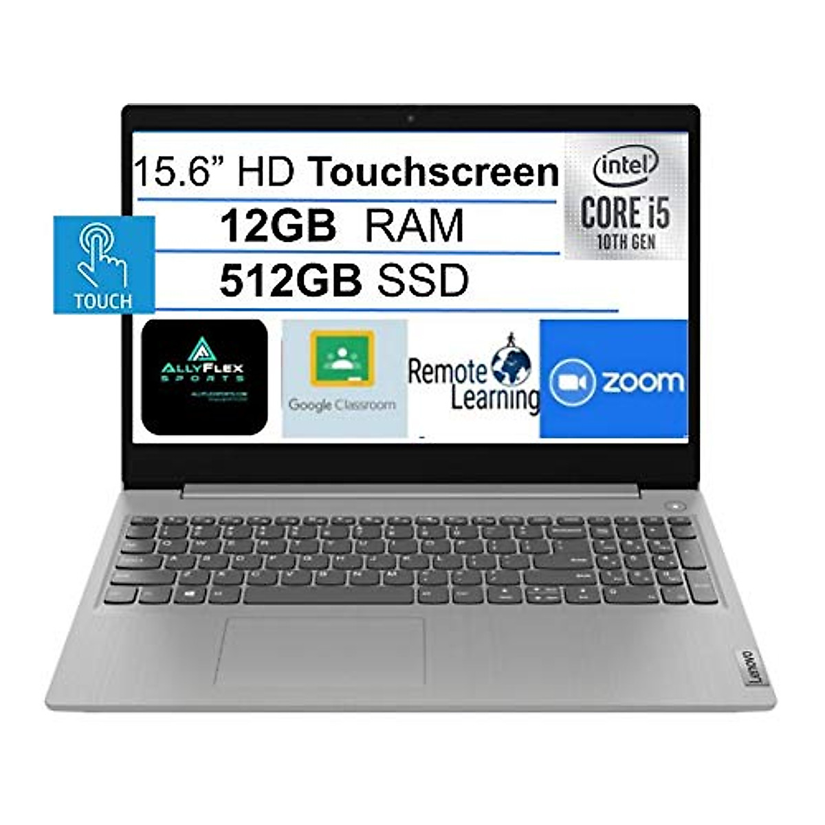 Lenovo Newest 15 IdeaPad 3 15.6" HD Touch Screen Laptop, Intel Quad-Core i5 Up to 3.6GHz (Beats i7-8550U), 12GB DDR4 RAM, 512GB SSD, Webcam, WiFi 5, HDMI, Windows AllyFlex MP