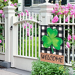 St Patricks Day Garden Flag 12x18 Double Sided, Shamrock Garden Flag for Outdoor Yard Saint Patricks Day Decorations