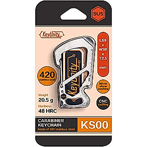 KeyUnity KS00 Carabiner Clip Multitool Stainless Steel 7 Tools in 1 | Quick Release Clasp | Wrench | Philips Screwdriver | Slotted Screwdriver | Bottle Opener | Ruler | Key Holder (Silver)