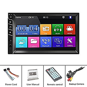 UNITOPSCI Double Din Car Stereo Receiver 7 Inch Touch Screen Bluetooth Hands-Free Car Radio with Backup Camera Remote Control Car MP5 Player FM AUX in USB TF Card Input Car Audio, Mirror Link
