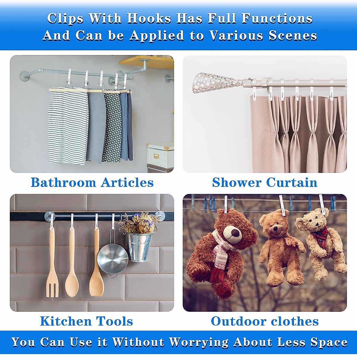 GEEHUA Laundry Hooks with Clips, Portable Towel Hanging Clip Clothes Pins Bra Clips Closet Orangizing Clips Hat Clip Durable Curtain Boot Hangers Clip for Travel Pants Socks Handbags(White)