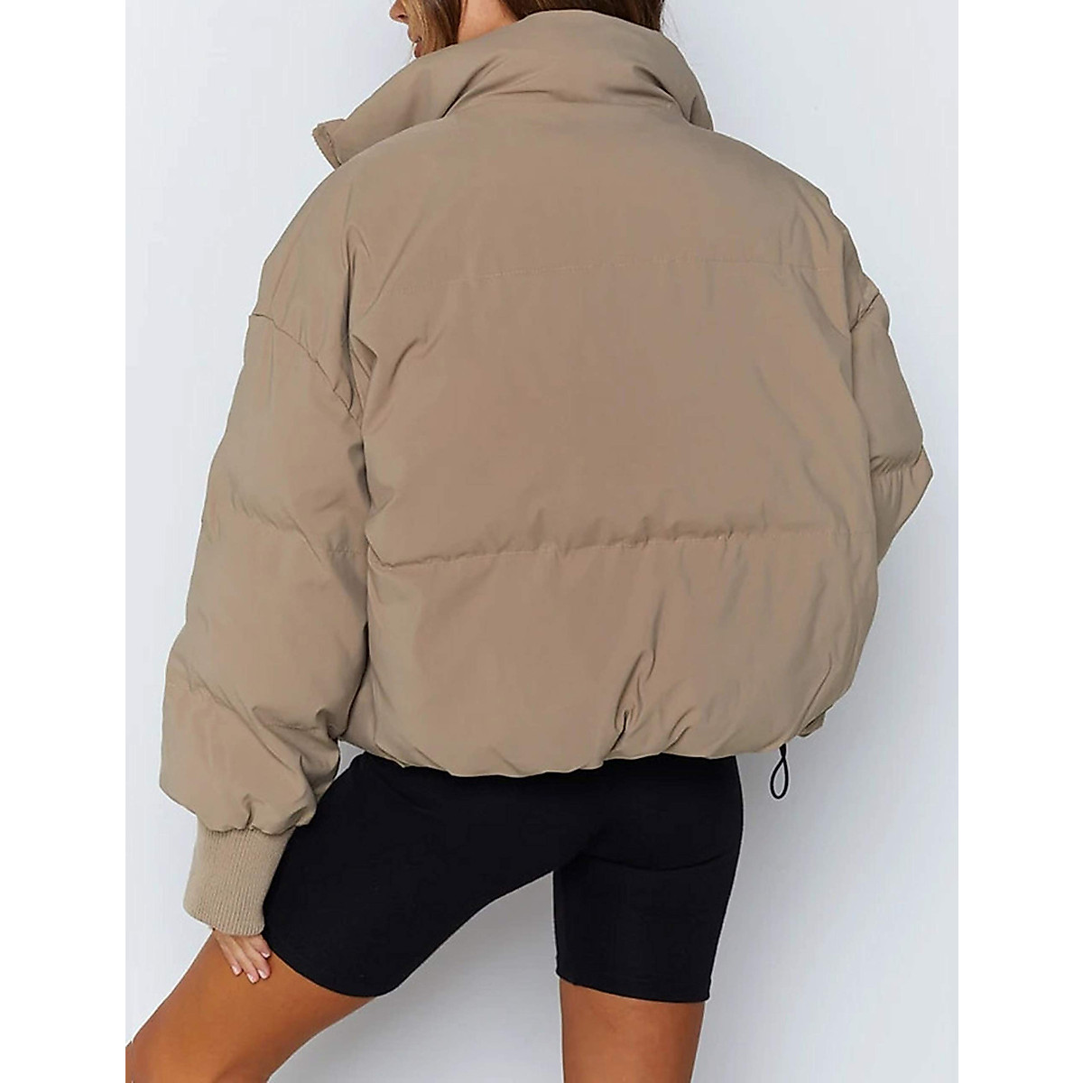 UANEO Puffer Jacket Womens Oversized Cropped Puffy Quilted Winter Jackets Coat (Khaki-S)