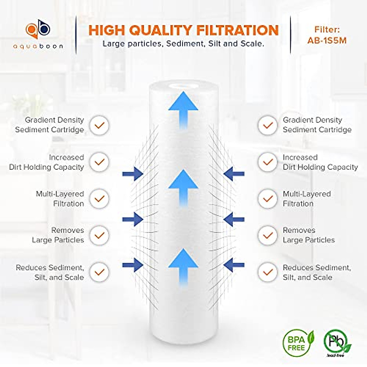 Aquaboon 25-Pack of 5 Micron 10"x2.5" Sediment Water Filter Replacement Cartridge for Any Standard RO Unit | Whole House Sediment Filtration | Compatible with DuPont WFPFC5002, Pentek DGD series, RFC