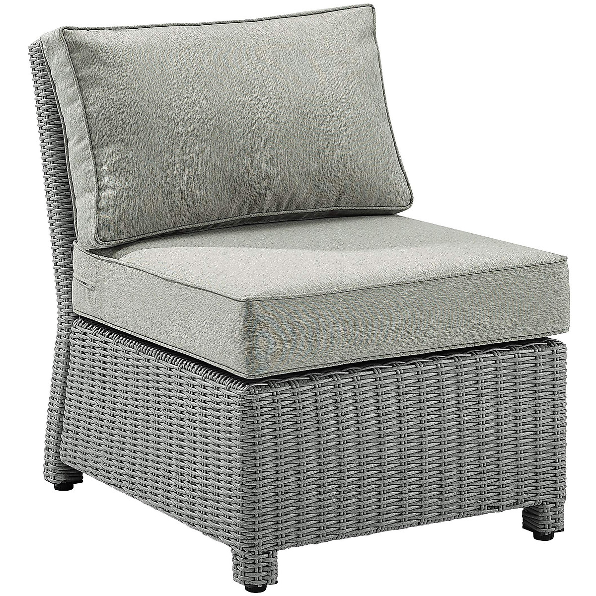 Crosley Furniture Bradenton Armless Outdoor Sectional Chair, Wicker Patio Chairs for Porch, Deck, Backyard, Gray with Gray Cushions