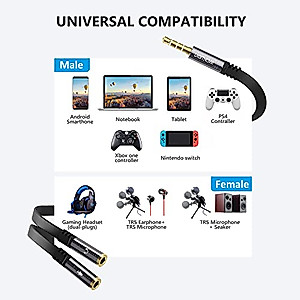 DIGITNOW 3.5mm 4 Pin Male to 2x3.5mm 3 Pin Female Combo Audio Splitter Y Adapter Cable Compatible for PS4,PS5,Xbox One S,Nintendo Switch,Tablet,Mobile Phone,PC Gaming Headsets and New Version Laptop