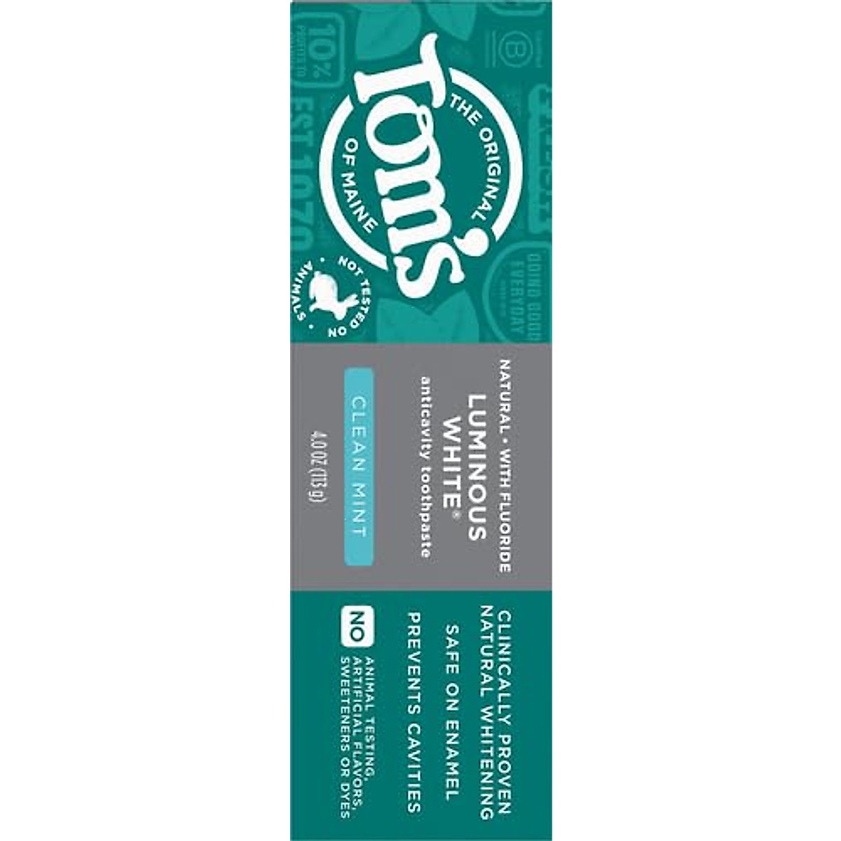 Tom's of Maine Natural Luminous White Toothpaste with Fluoride, Clean Mint, 4.7 oz. (Packaging May Vary)