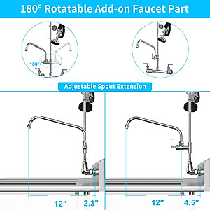 JZBRAIN Commercial Faucet with Sprayer, 36'' Height 8 Inch Center Brass Constructed Wall Mount Kitchen Sink Faucet with Pull Down Pre-Rinse Sprayer and 12" Swing Spout Fit for 2/3 Compartment Sink