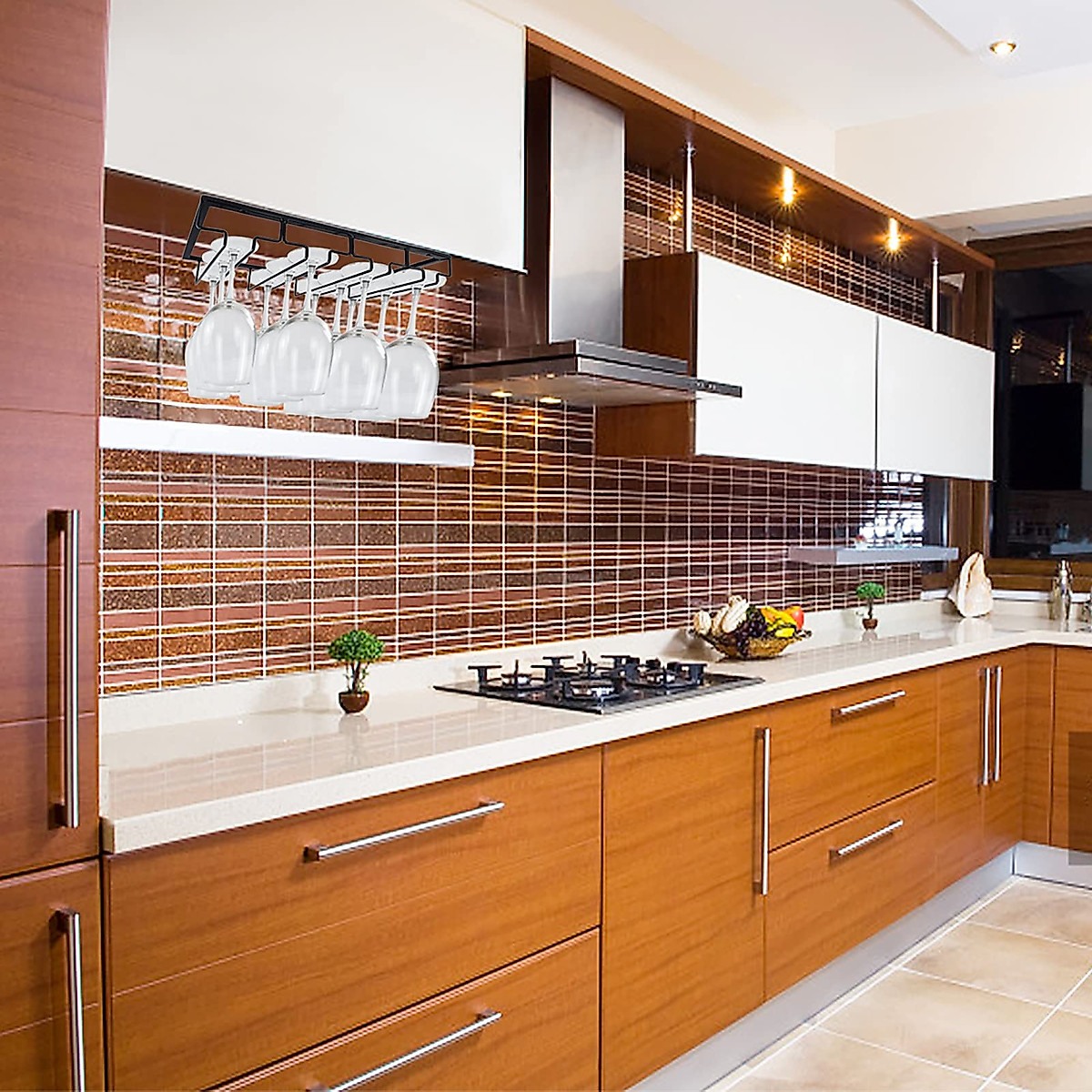 Wine Glass Rack, Under Cabinet Stemware Rack Wine Glass Holder, 3 Rows Black Metal Wine Glass Storage Hanger Under Shelf for Cabinet Kitchen Bar