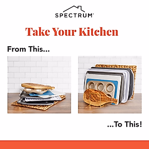 Spectrum Diversified Euro Kitchen Organizer for Plates, Cutting Boards, Bakeware Cooling Racks, Pots & Pans, Serving Trays, Reusable Containers, and Lids, Satin Nickel