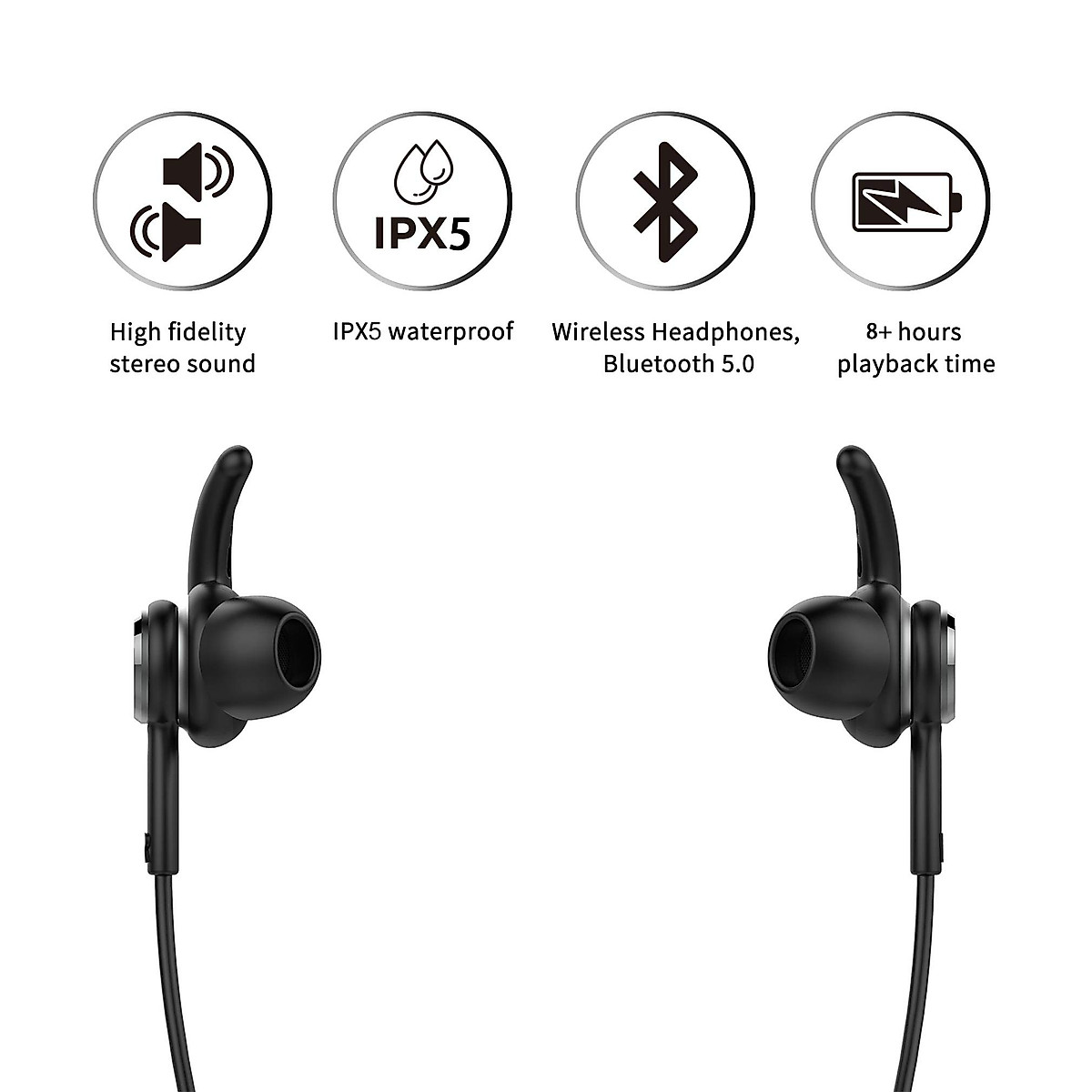 Monster iSport Spirit, Wireless Headphones, Bluetooth 5.0 Headphone, Built-in Mic, 8-10 Hours Playtime, HD Bass Stereo Wireless Sport Earbuds, Magnetic Connection for Sports