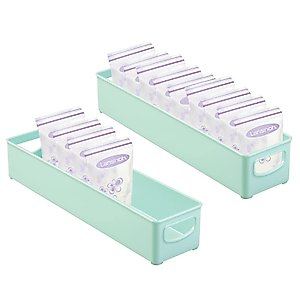 mDesign Storage Organizer Bin for Kitchen Cabinet, Pantry, Refrigerator, Countertop - BPA Free - Breast Milk, Bottles, Sippy Cups, Kids/Toddlers Food Pouches, Baby Food Jars, 2 Pack - Light Mint