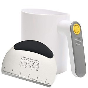 Erivibor Battery Operated Flour Sifter Electric Hand-held Flour Sieve with Dough Scraper Kitchen Baking Tool Powder Filter Food-grade Plastic Body and SS430 Filter Mesh, 4 Cup/1L Capacity, White