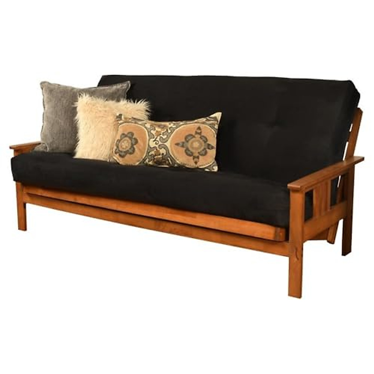 Pemberly Row 7" Full Size Futon Mattress Replacement, Suede Fabric Sleeper Sofa Bed Mattress, Cotton and Foam Construction, Black-Frame Not Included