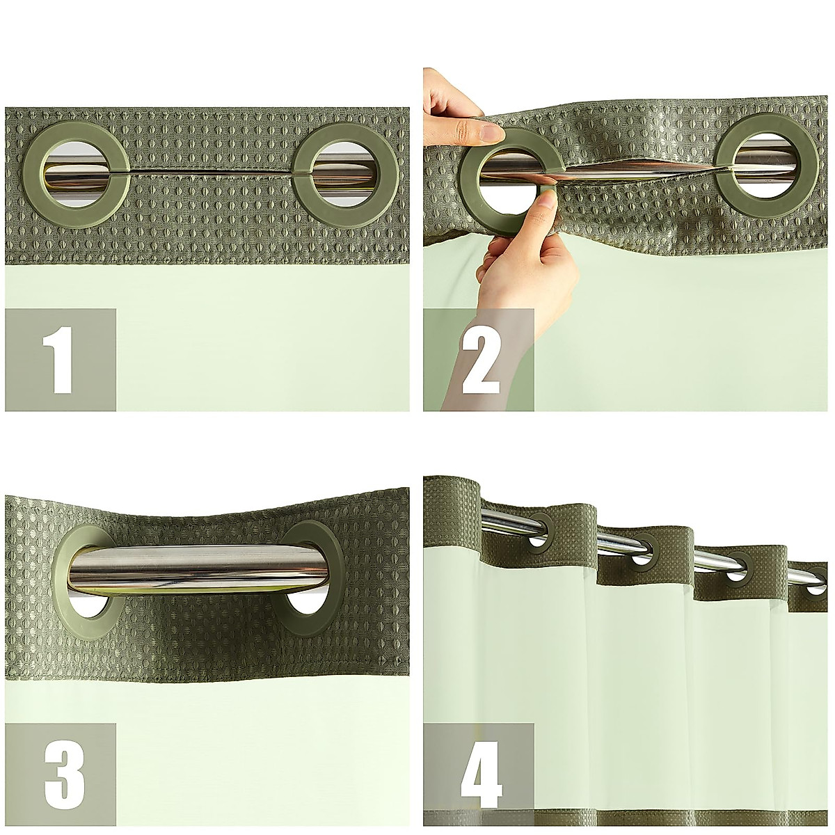 Yuanice No Hooks Needed Waffle Fabric Stall Shower Curtain 36x72 with Snap in Liner,Sage Green Narrow Shower Curtain Set with See Through Top Window Hotel Grade Decorative Spa Like Bath Curtain.