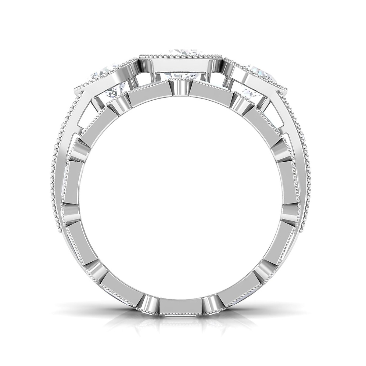 3.25 CT Moissanite Wedding Ring Set, Three Stone Moissanite Ring Set for Women, Gold Moissanite Bridal Ring Set, Certified Moissanite Ring Set, 14K White Gold, Size:US 9.00