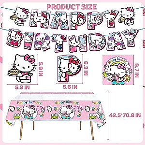 Kitty Birthday Party Supplies Include Birthday Banner, Hanging Swirl Decorations, Plates, Napkins, Tablecloth for Kitty Party Decorations, Sever 10