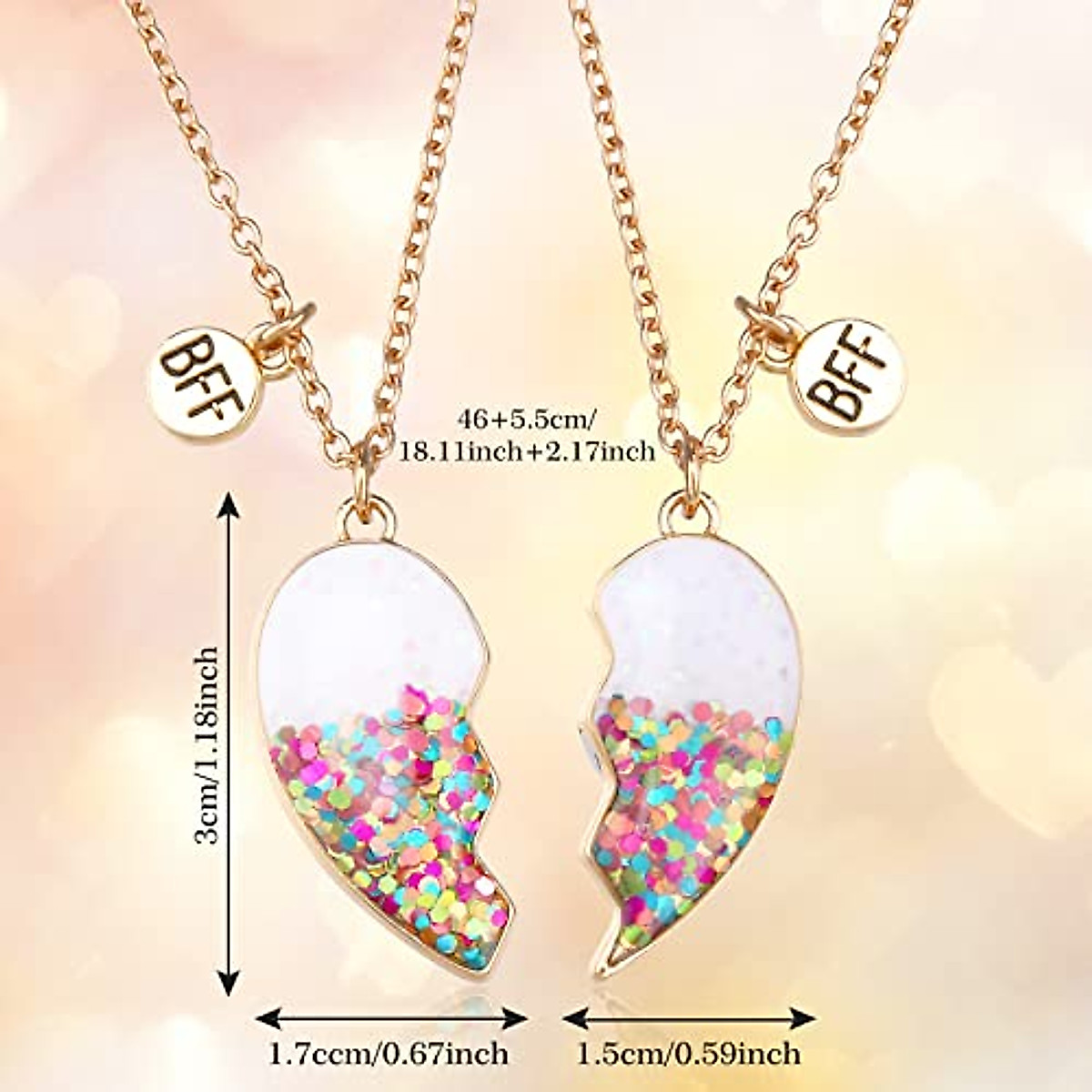 PAFUWEI Friendship Necklaces for 2 Girls,Pendant Bff Necklace Magnetic Matching Necklaces for Best Friend Half Heart Necklace Best Friend Necklaces for 2 Girls Sister