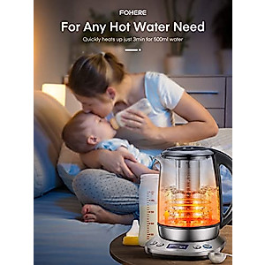 Electric Kettle with Temperature Control and Tea Infuser, FOHERE 1.7L Electric Tea Kettle, Glass and Stainless Steel Hot Tea Water Kettle, 2Hr Keep Warm, 6 Presets for Herbal, Green, Coffee, Black