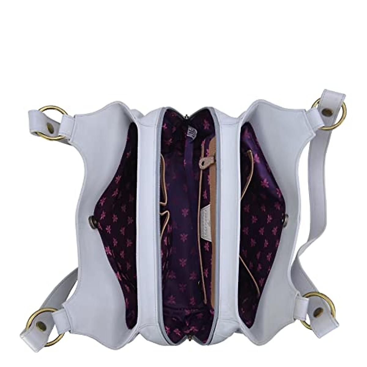 Anuschka Women’s Genuine Leather Triple Compartment Large Satchel - Hand Painted Exterior - Floral Charm