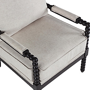 DUHOME Linen Fabric Spindle Accent Chair Set with Wood Frame,Bobbin Chair with High Resilience Spring Cushion and Armrest Pads, Leisure Armchair for Living Room Bedroom Farmhouse Home Office