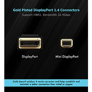 Infinnet Mini DisplayPort to DisplayPort 1.4 1.4a Cable 8K 60Hz 4K 144Hz 120Hz 160Hz 2K 280Hz 240Hz 1080p 390Hz 360Hz Display Port to Mini DisplayPort DP 1.4 HBR3 HDR VESA Certified Cord, 2m (6 feet)