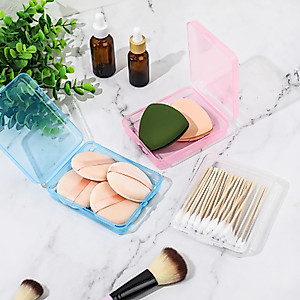 3 pieces Portable Travel Cotton Pad Holder,Bathroom Vanity Countertop Storage Organizer,Cotton Ball Holder Dispenser,Cosmetic Sponge Storage Box for Cotton Rounds, Swabs, Floss(Blue+Pink+Transparent)