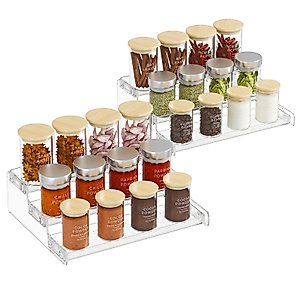 Lifewit Plastic 2 Pack 3-Tier Spice Rack, Clear Spice Organization for Cabinet, Counter, Organizer Shelf for Condiment, Seasoning, Syrup, Liquor, Medicine and Perfume for Kitchen, Pantry, Bar, Bath