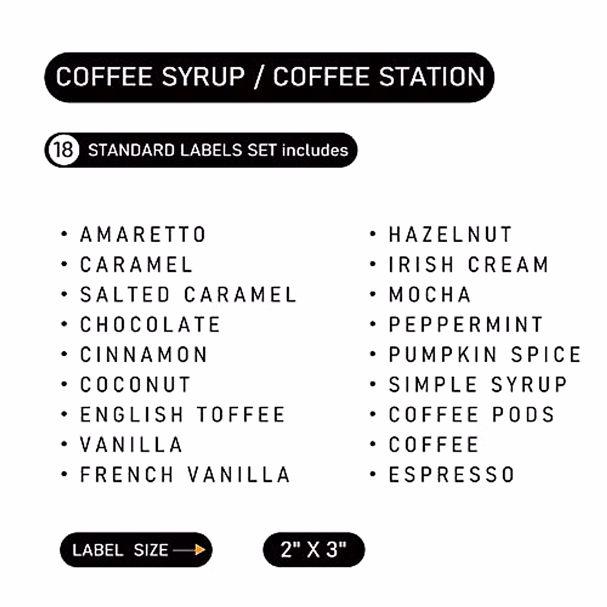 Mustry Coffee Syrup Labels for Coffee Bar Labels for Coffee Syrup Bottles (Standard)