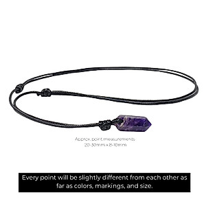 Luck Strings Natural Amethyst Point Necklace Quartz Crystal Pendant for Men Women Unisex Adult - Spiritual Meditation Stone Cord Choker Gift