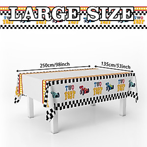 Two Fast Birthday Tablecloths Racing Car Theme Racetrack Number Checkered Table Cover Supplies for Boys 2nd Birthday Party Racing Car Theme Party Baby Shower Dining Room Kitchen Decor, 53" x 98"