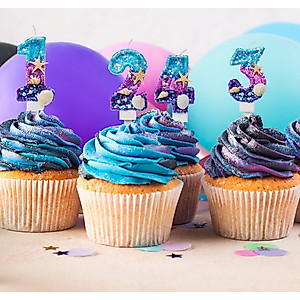 Number 3 Candle, Blue Purple Gradient Sequin Birthday Candle 3 for Cake Great for a Mermaid or Under The Sea Party.