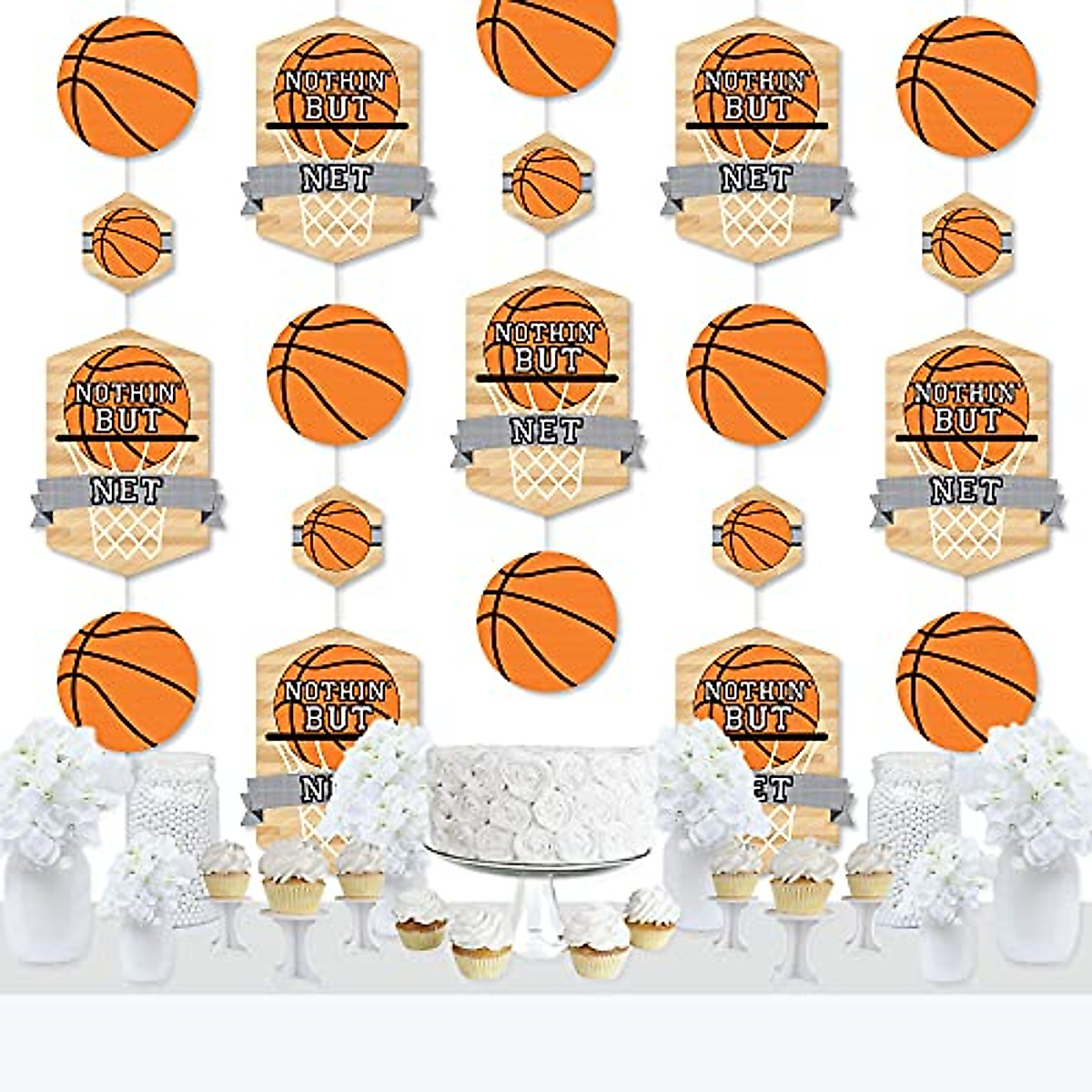 Big Dot of Happiness Nothin’ but Net - Basketball - Baby Shower or Birthday Party DIY Dangler Backdrop - Hanging Vertical Decorations - 30 Pieces
