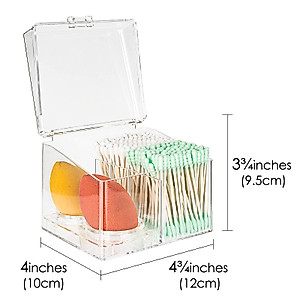 Linkidea Clear Qtip Holder with Lid and Detachable Beauty Egg Tray, 3 Compartment Cotton Pad Container for Cotton Swabs, Make-Up Pads, Cosmetics