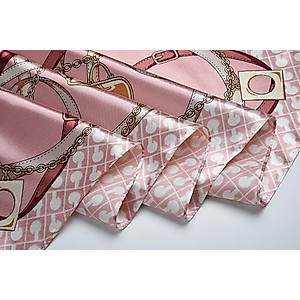 corciova 35 x 35 Women Silk Hair Scarf Pale Pink Chains Belts Curly Headband Tie Sleeping at Night Fashion Bandana Headscarf