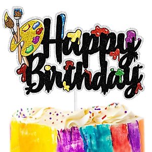 Slime Cake Topper for Painting Themed Happy Birthday Party Decor Artist Palette Graffi Paint Brush boys Girl Party Decorations Supplies
