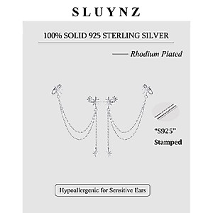 SLUYNZ 925 Sterling Silver Fashion Star Cuff Earring Chain for Women Star Crawler Earring Wrap Earrings (Pair-Silver)
