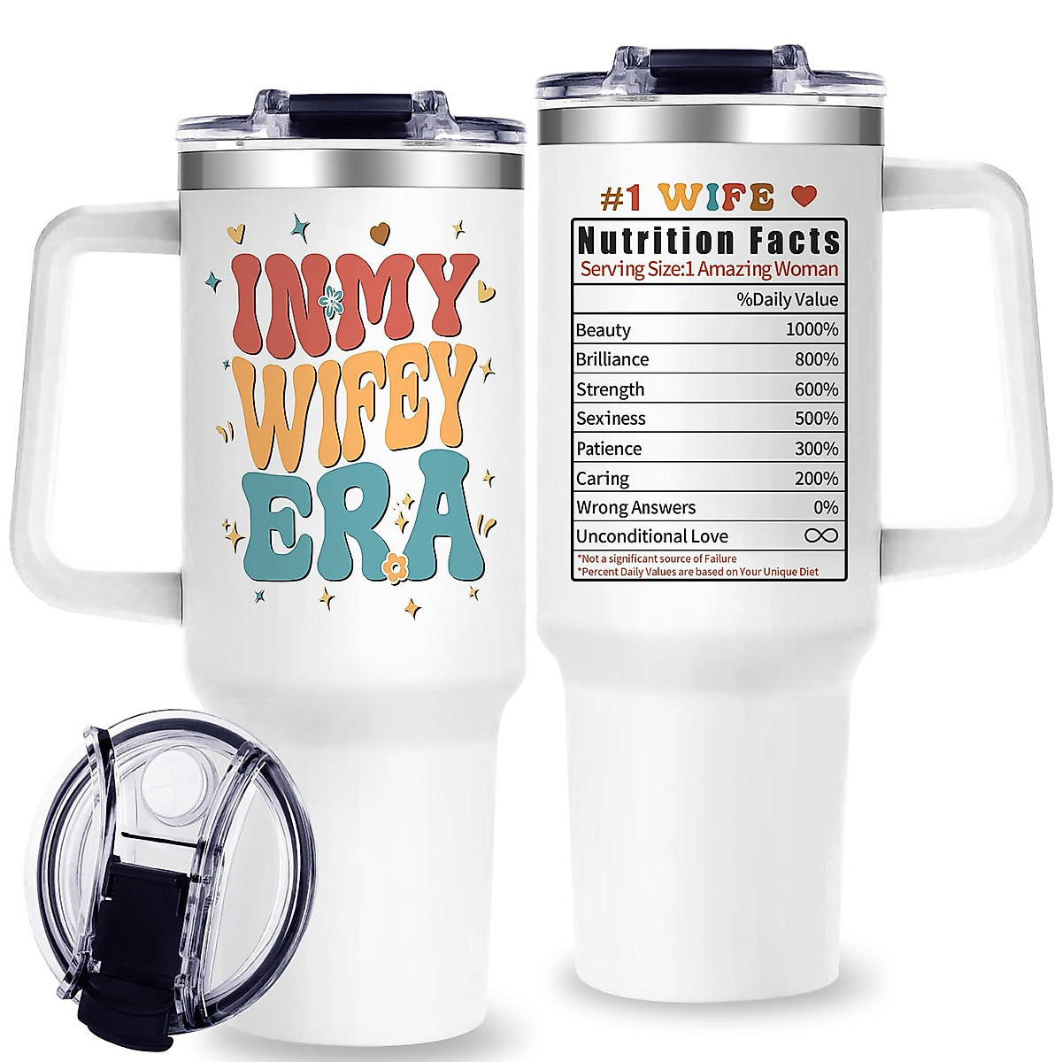 OneGemn Wifey Tumbler with Handle,Wife Gifts from Husband - 40 oz In My Wife Tumbler with Straw and Lid - Wifey Coffee Cup Gifts for Anniversary for Wives Gift for Wifte Birthday Mothers Day