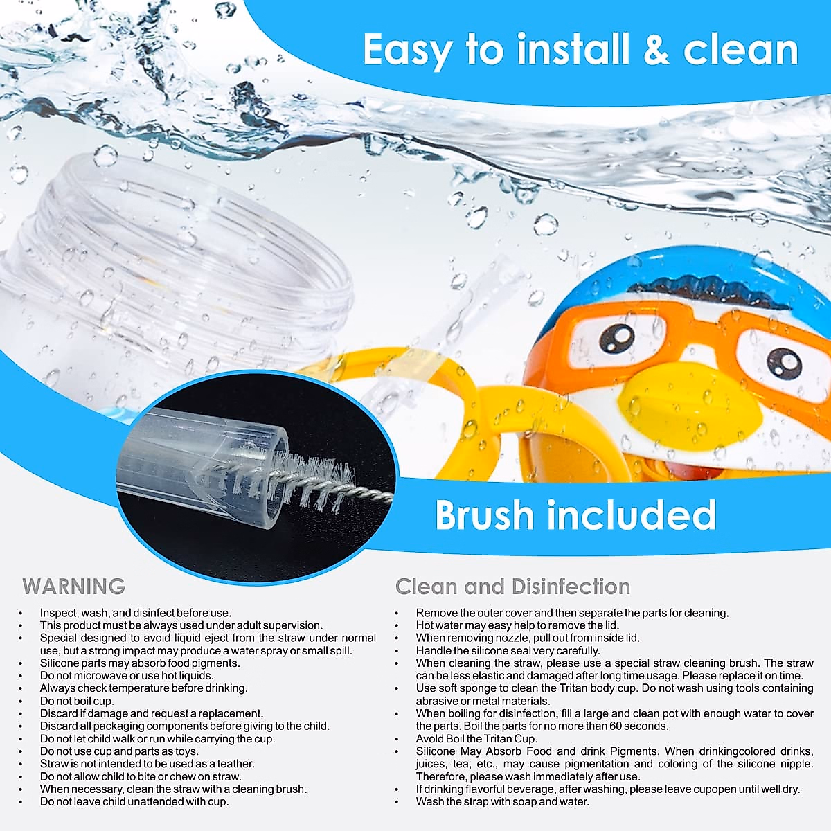 Little Ryna Baby Weighted Straw Cup First Sippy Cup With Handle & Lanyard Learner Transition Spill Proof Water Bottle For Toddler 6 Month 12 Months Old & Older Flexi Straws Train Kids Cups 8Oz