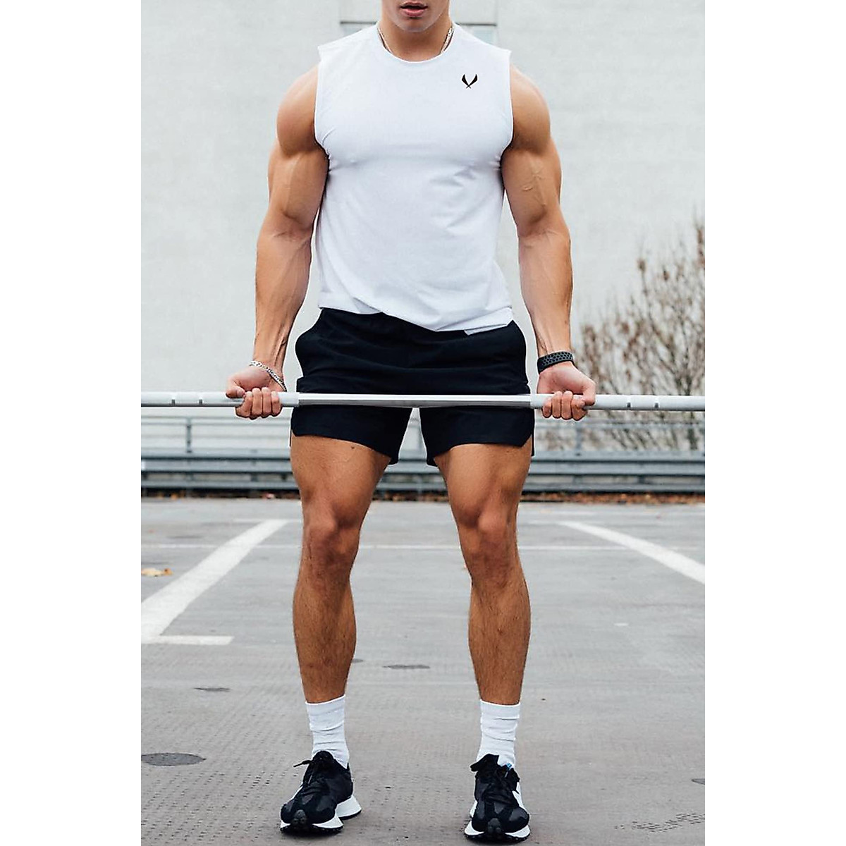 GYM REVOLUTION Men's 5 Pack Workout Running Quick Dry Gym Training Shorts with Pockets Black Grey Dark Grey Navy Blue Army Green M