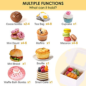 Moretoes 50pcs 4x4x2.5 Inches White Bakery Boxes with Window, Cookie Boxes, Mini Cake Boxes, Dessert, Pastry, Small Treat Boxes