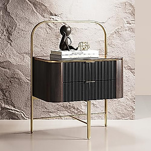 Lartis Premium nightstand, Stylish Design, 2 Drawers,Very Easy to Assembly, End Table Bedside Table，Stainless Steel Gold Plated feet(Elegant Black)