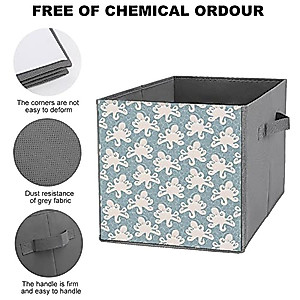 Octopus PU Leather Collapsible Storage Bins Canvas Cube Organizer Basket with Handles